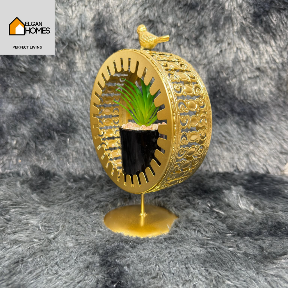 Golden Metal Sparrow Floral Table Decor. – Elegan Homes